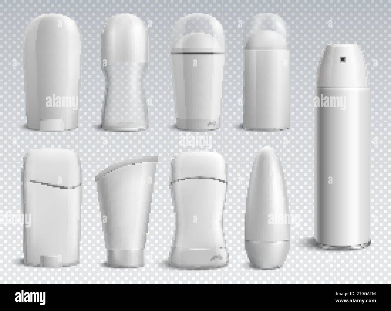 Realistic white deodorant bottles set of different shapes on ...