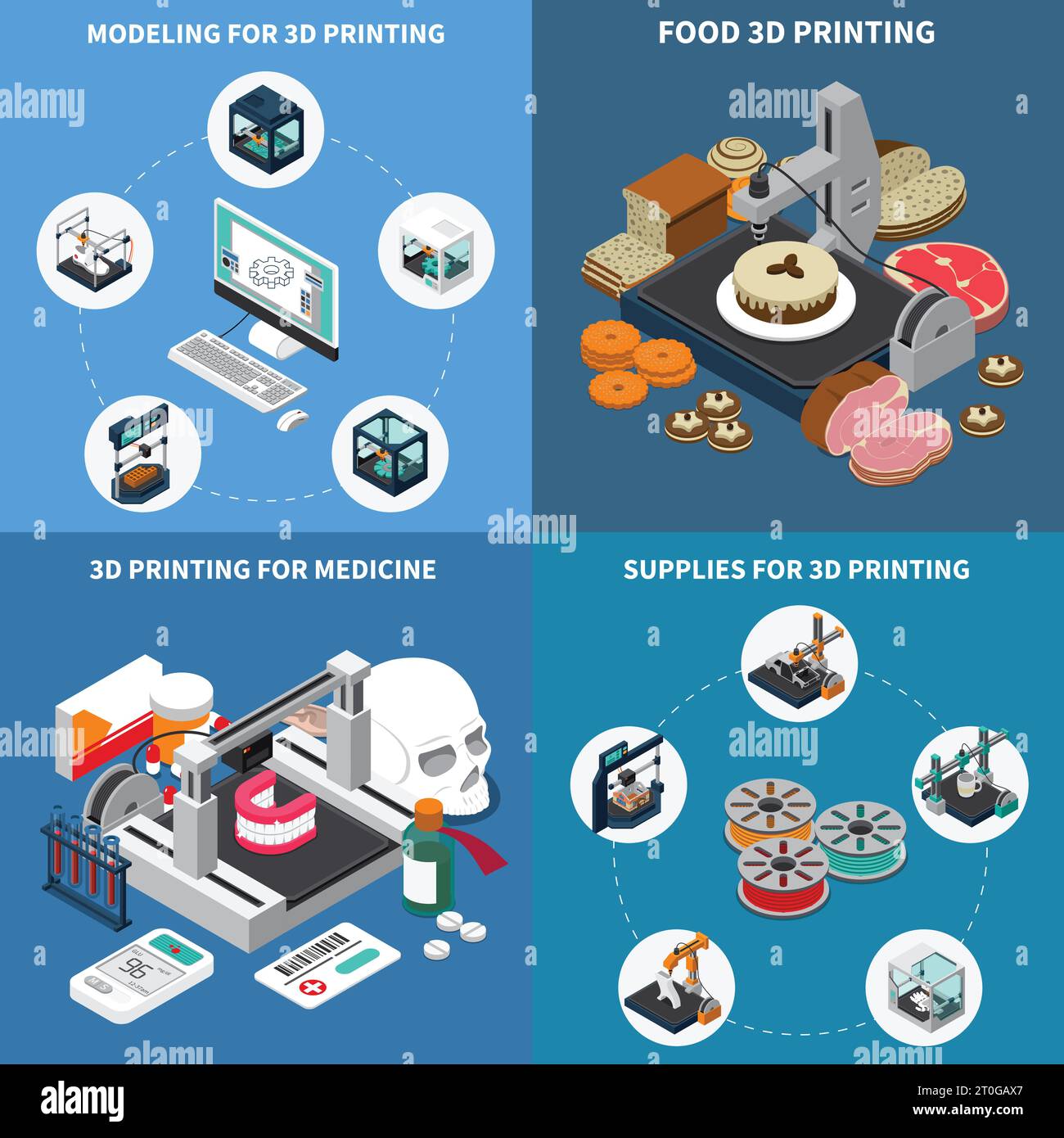 Printing industry isometric design concept with design icons and images ...