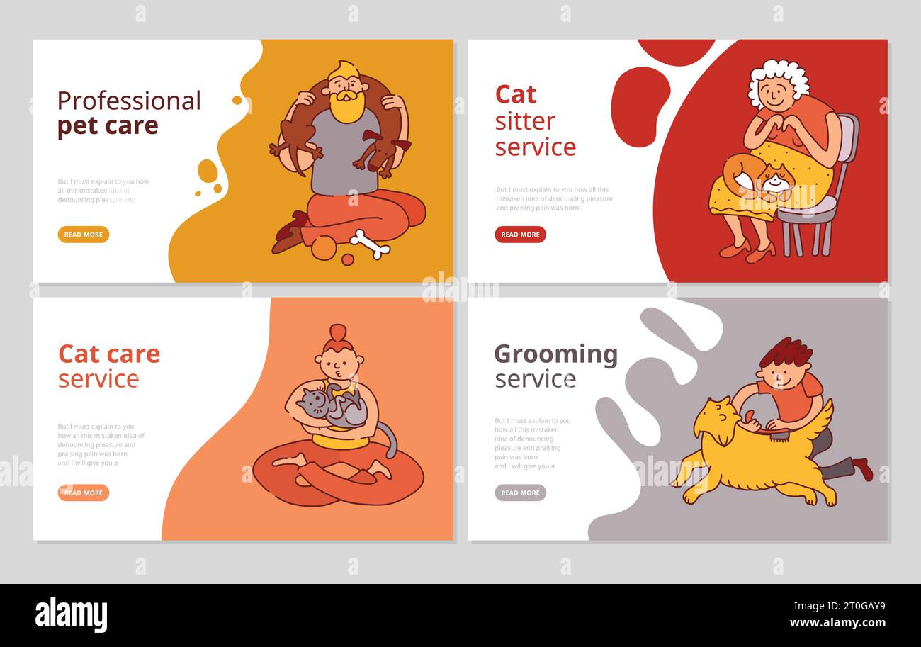 People and pets concept icons set with care and grooming symbols flat isolated vector ...