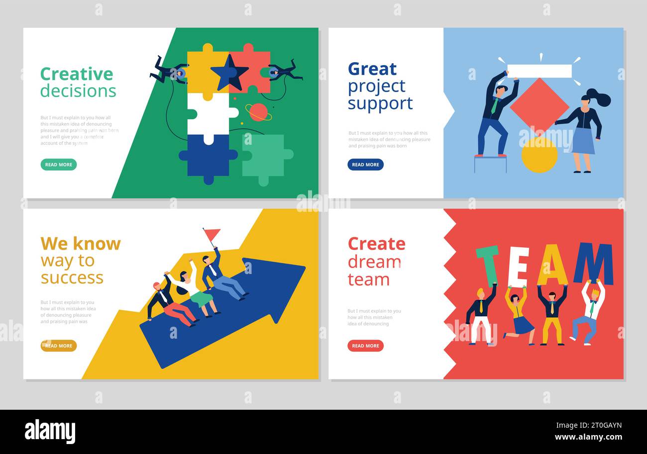 Teamwork horizontal banners set with project support symbols flat ...