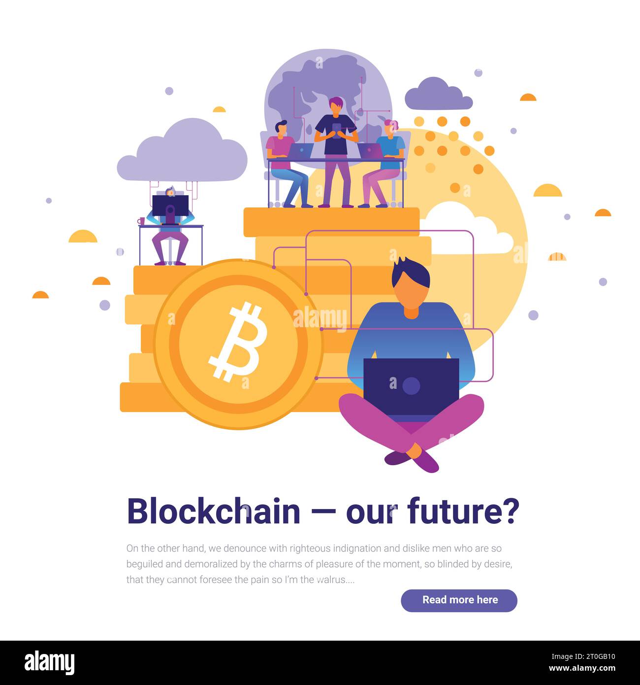 Modern technologies design with blockchain and future symbols flat vector illustration Stock ...