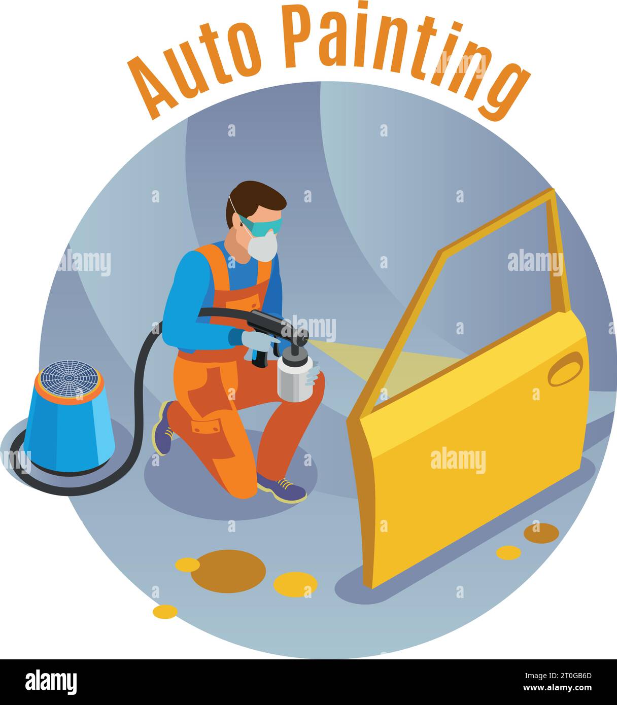 Auto service background with auto painting service symbols isometric ...