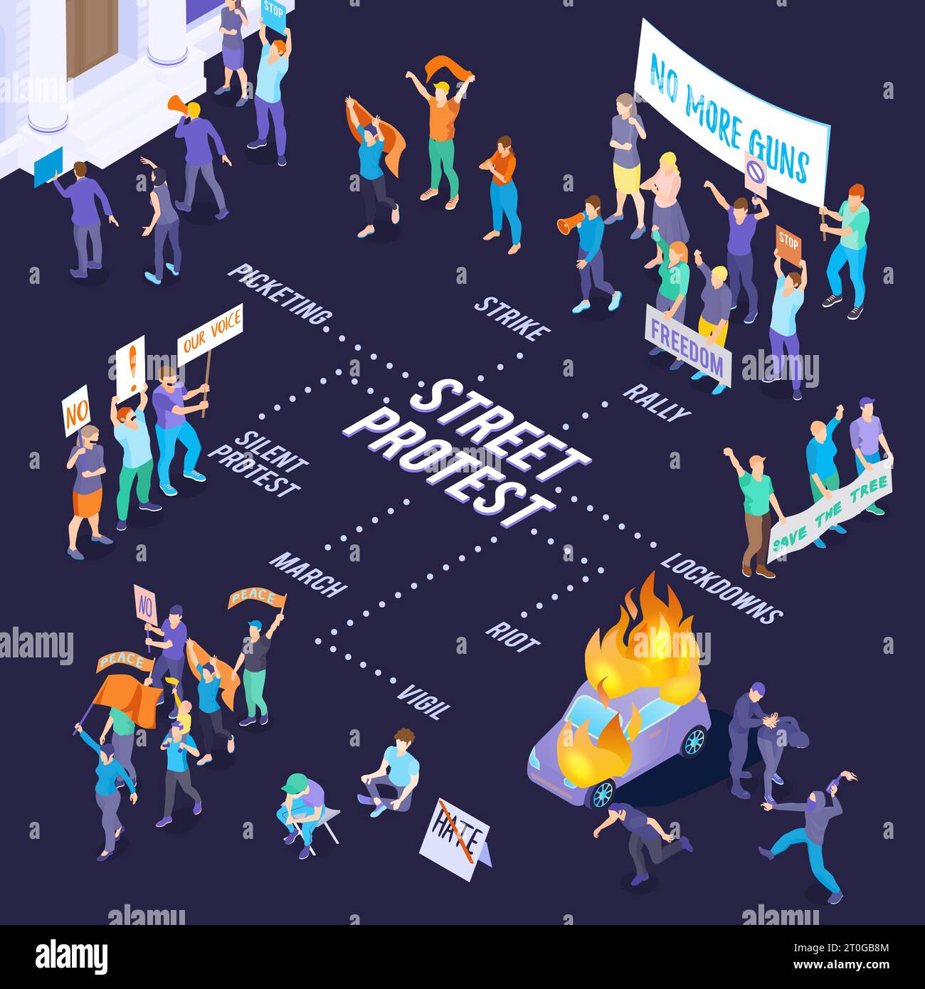 Protesting people with placards during strike picketing procession and ...