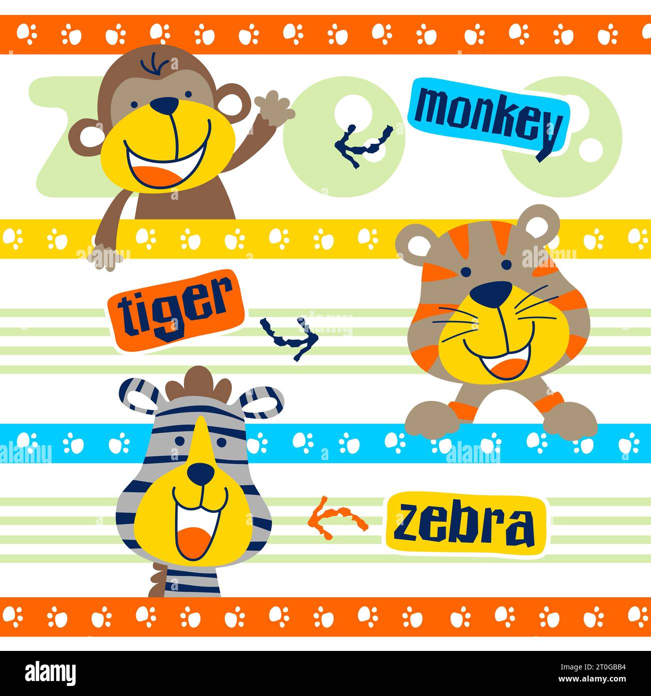 Group of happy animals cartoon on striped background, vector cartoon ...