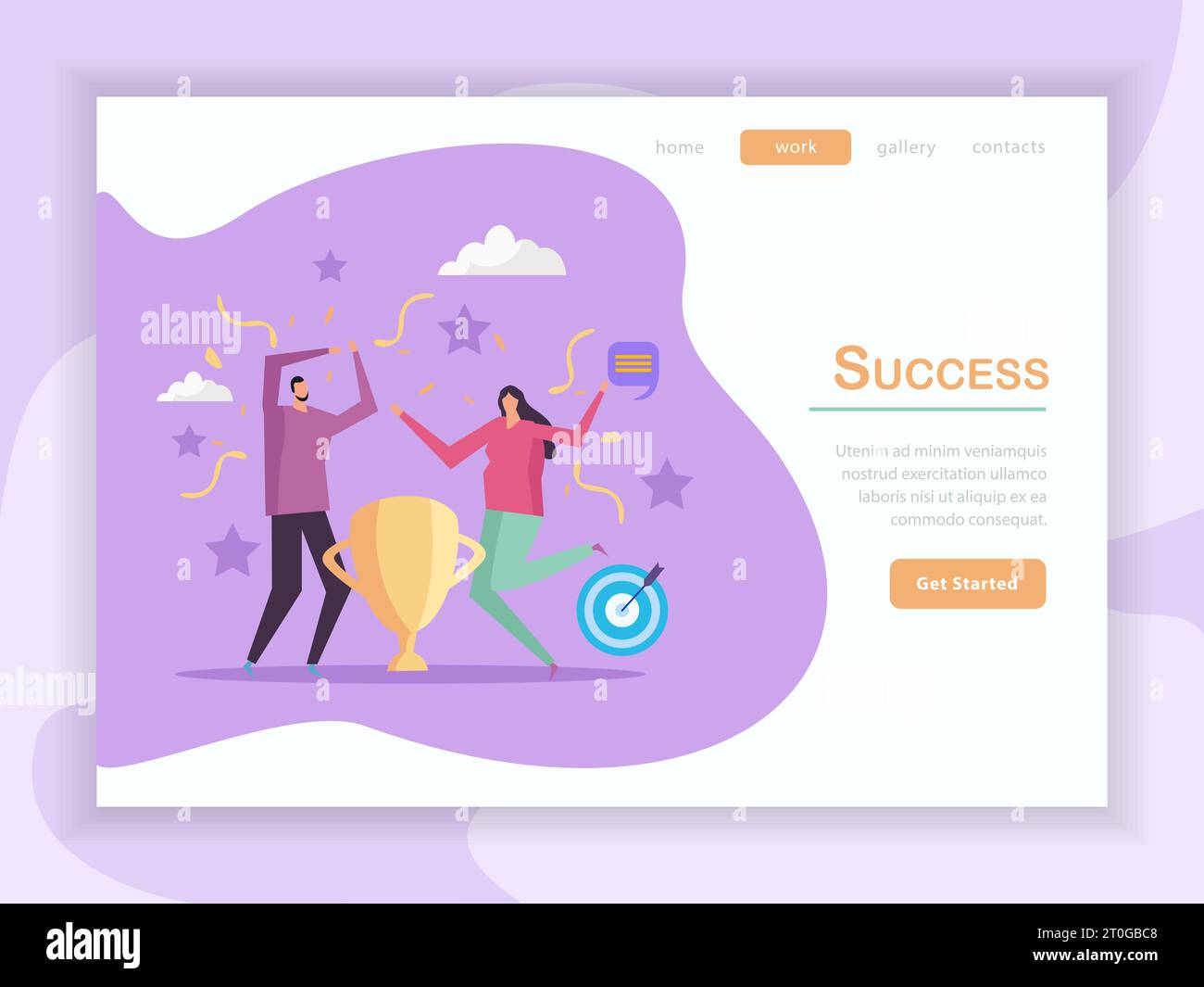 Success concept flat landing page design with clickable buttons text ...