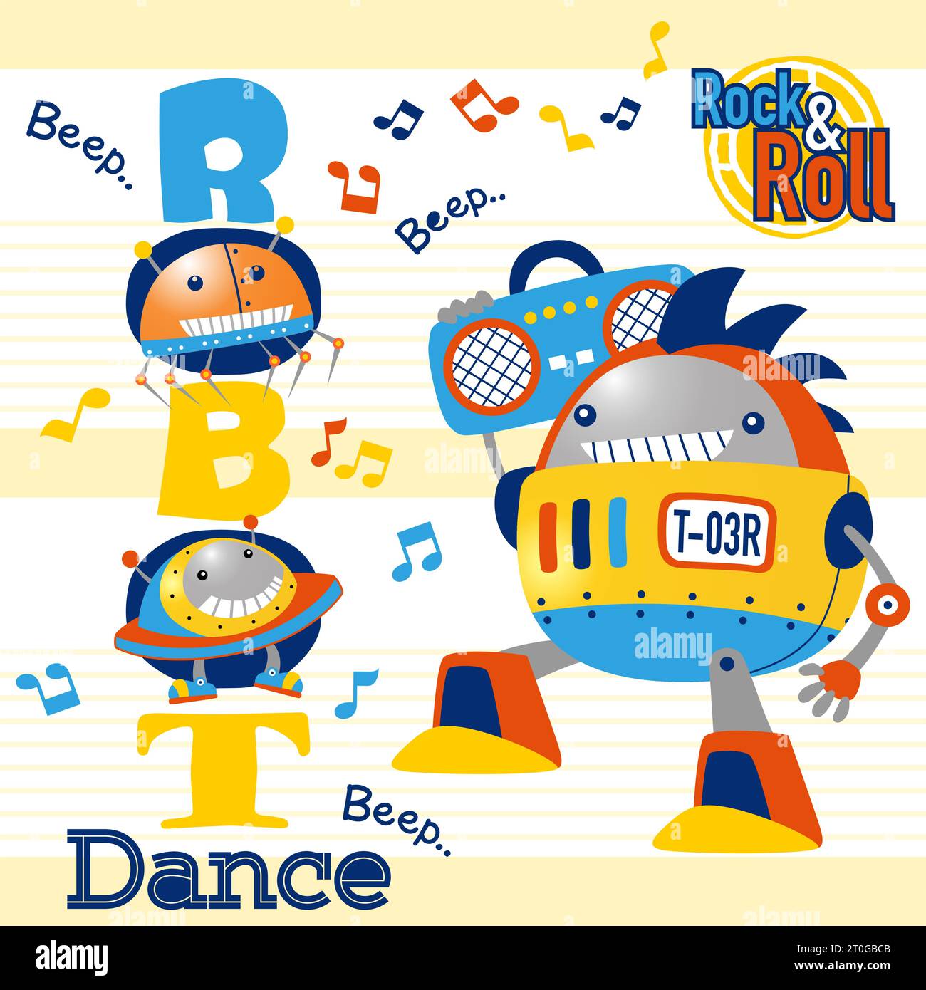 Funny robots dance with tape recorder cassette, vector cartoon ...