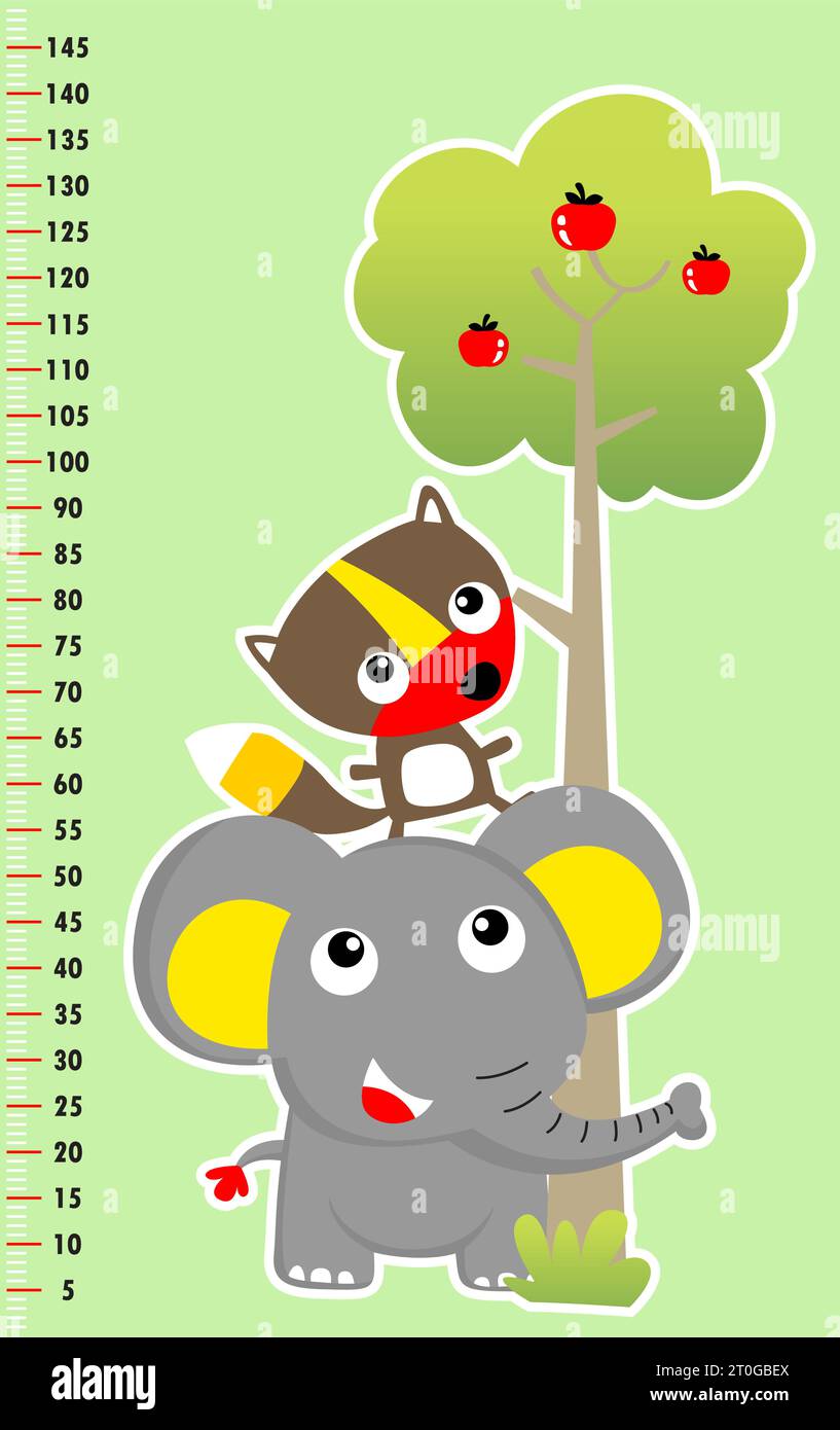 meter wall with funny elephant and squirrel, cute animals with fruit ...