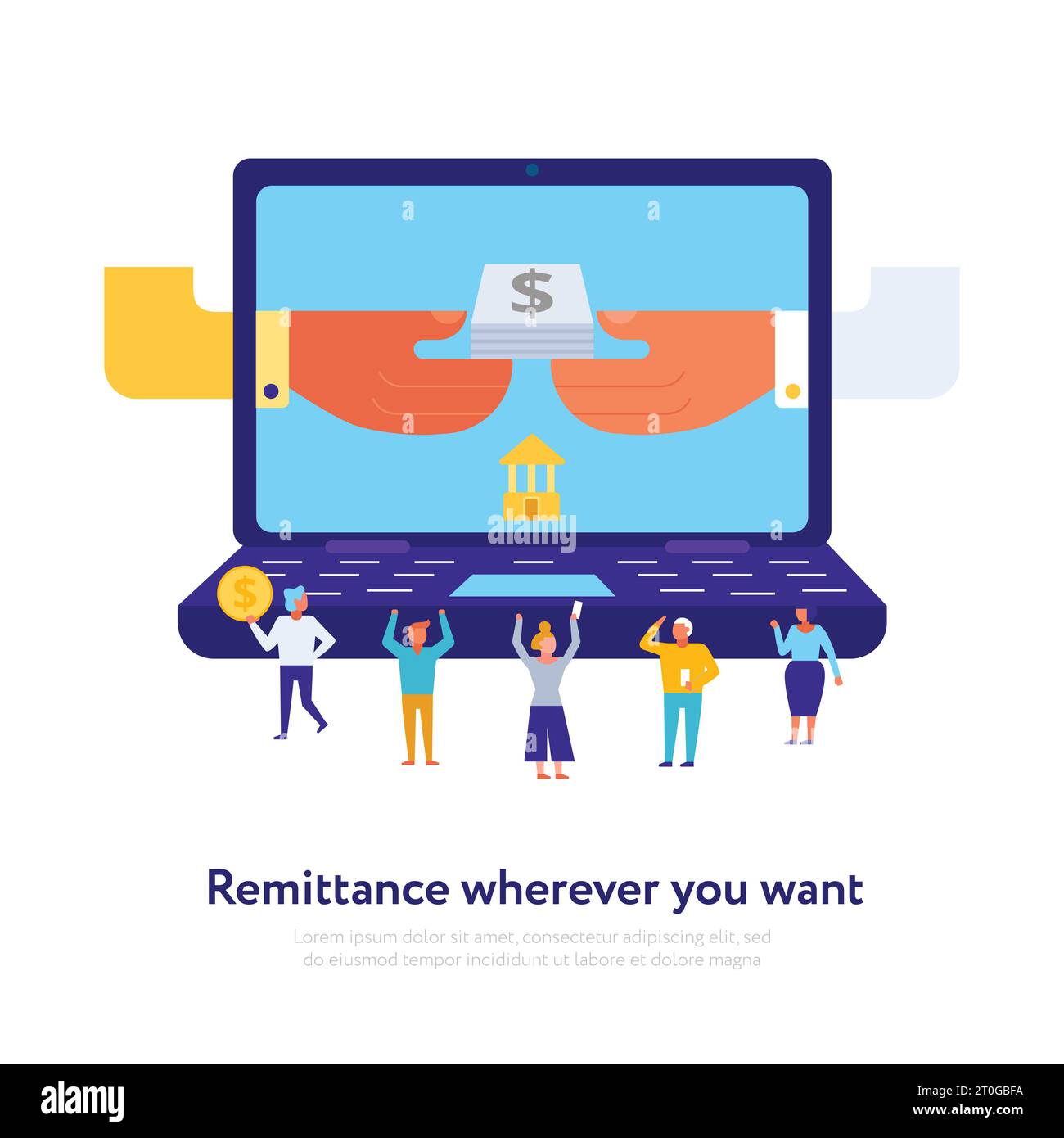 Online payment concept with customers and money order on laptop screen ...