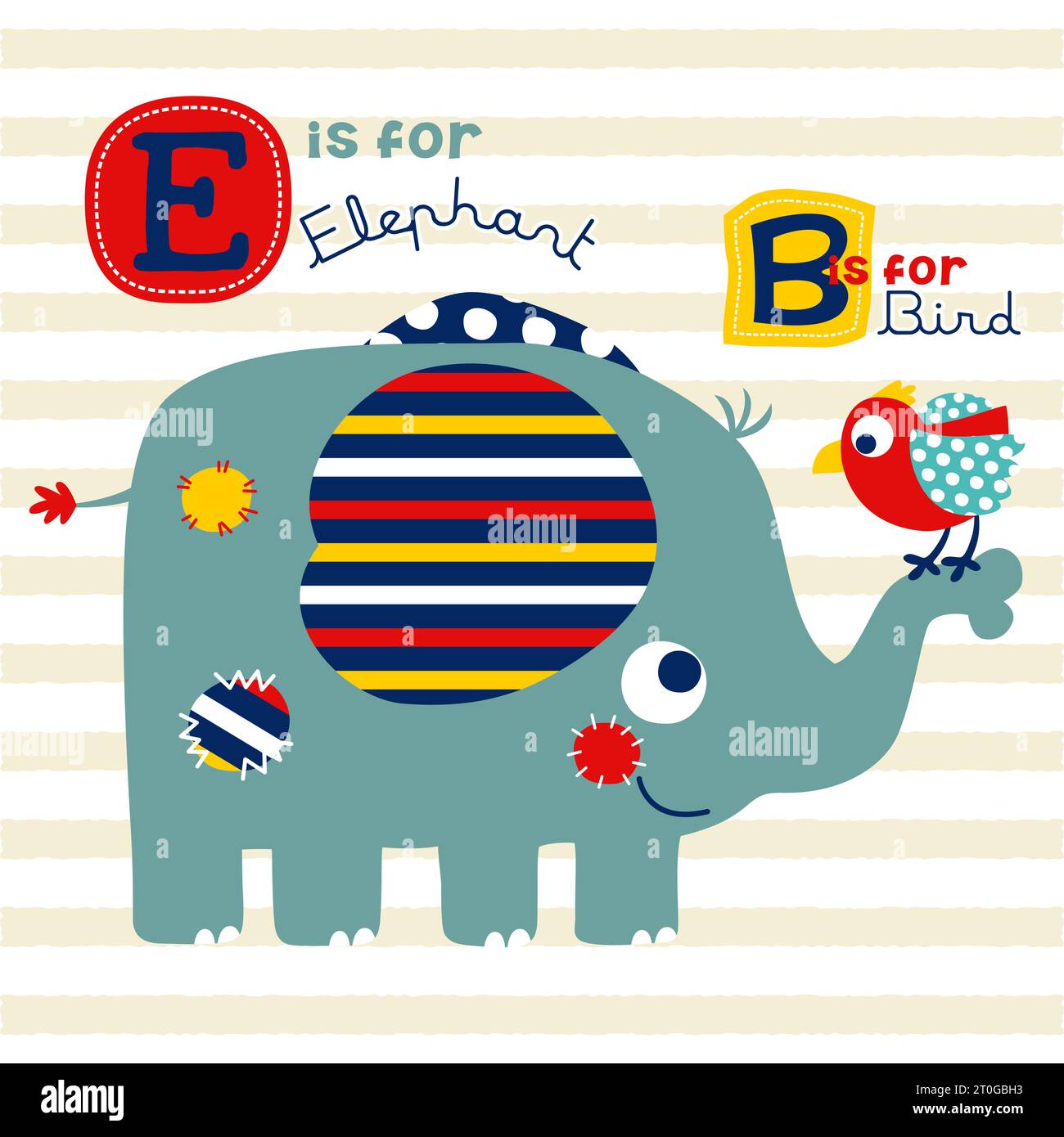 Cute elephant with little bird, vector cartoon illustration Stock ...