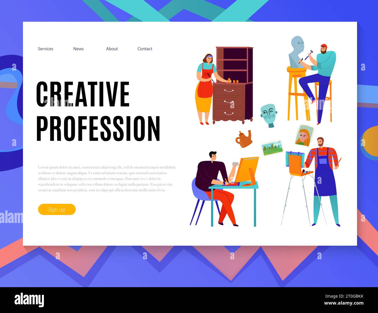 Creative professions web banner with graphic designer painter master of ...