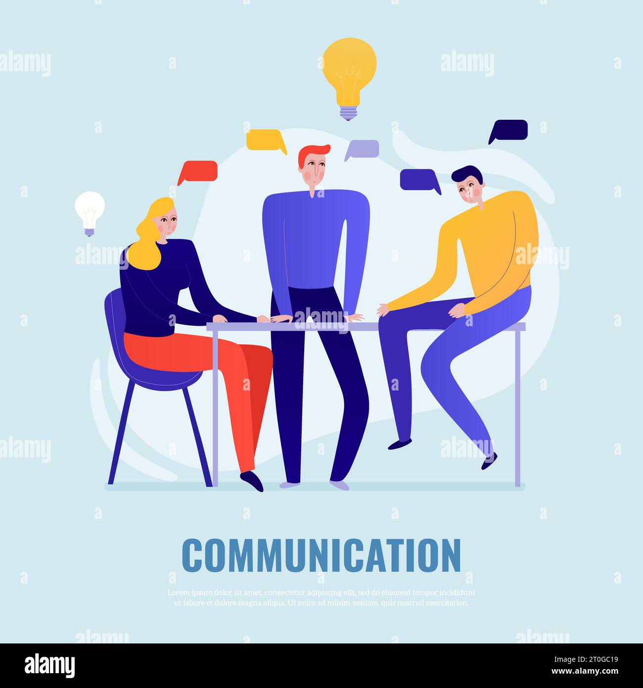 Teamwork concept with people brainstorming and sharing ideas flat ...