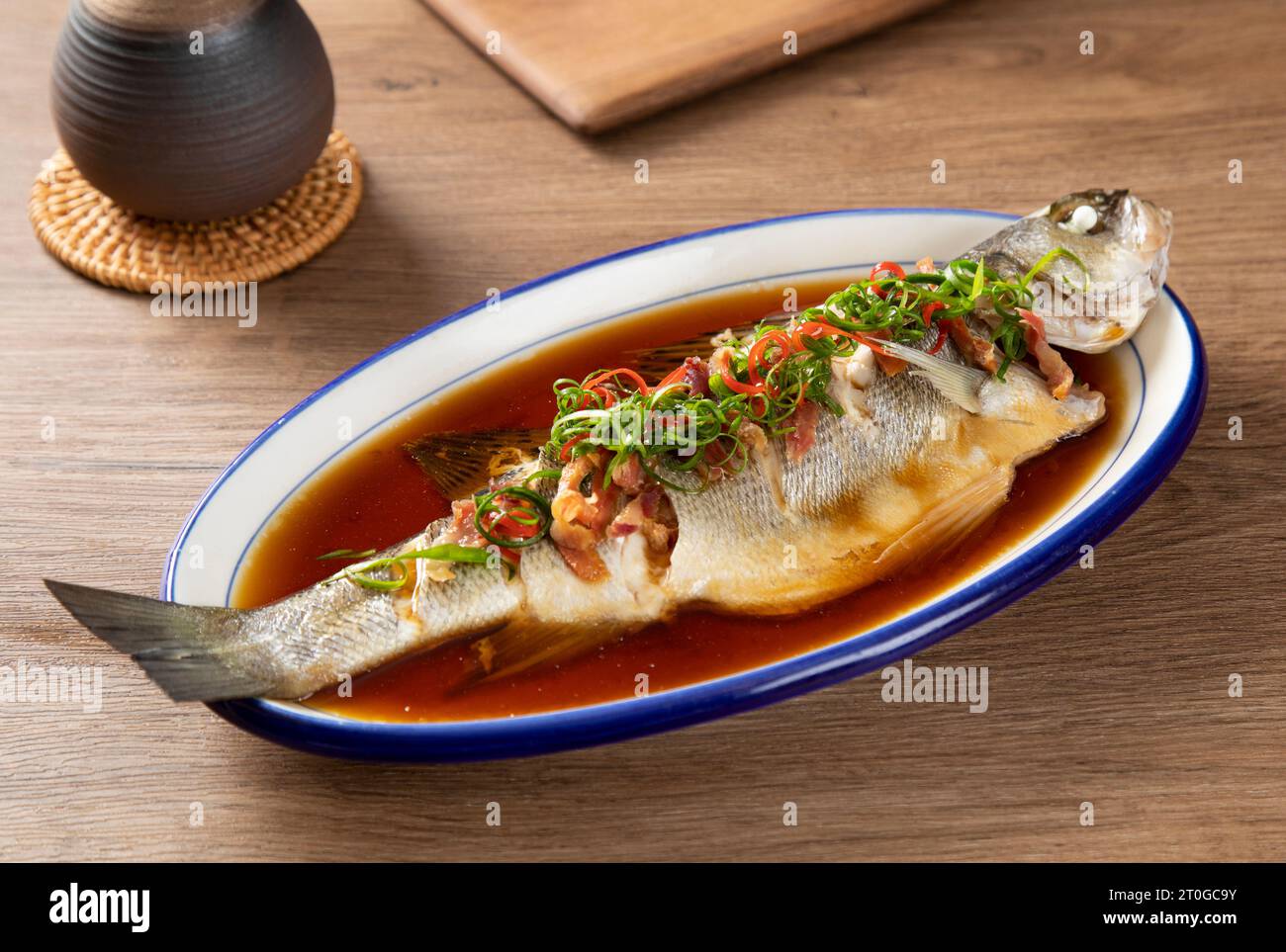 Steamed Sea bass Snapper Fish with Soy Sauce Chinese food style ...