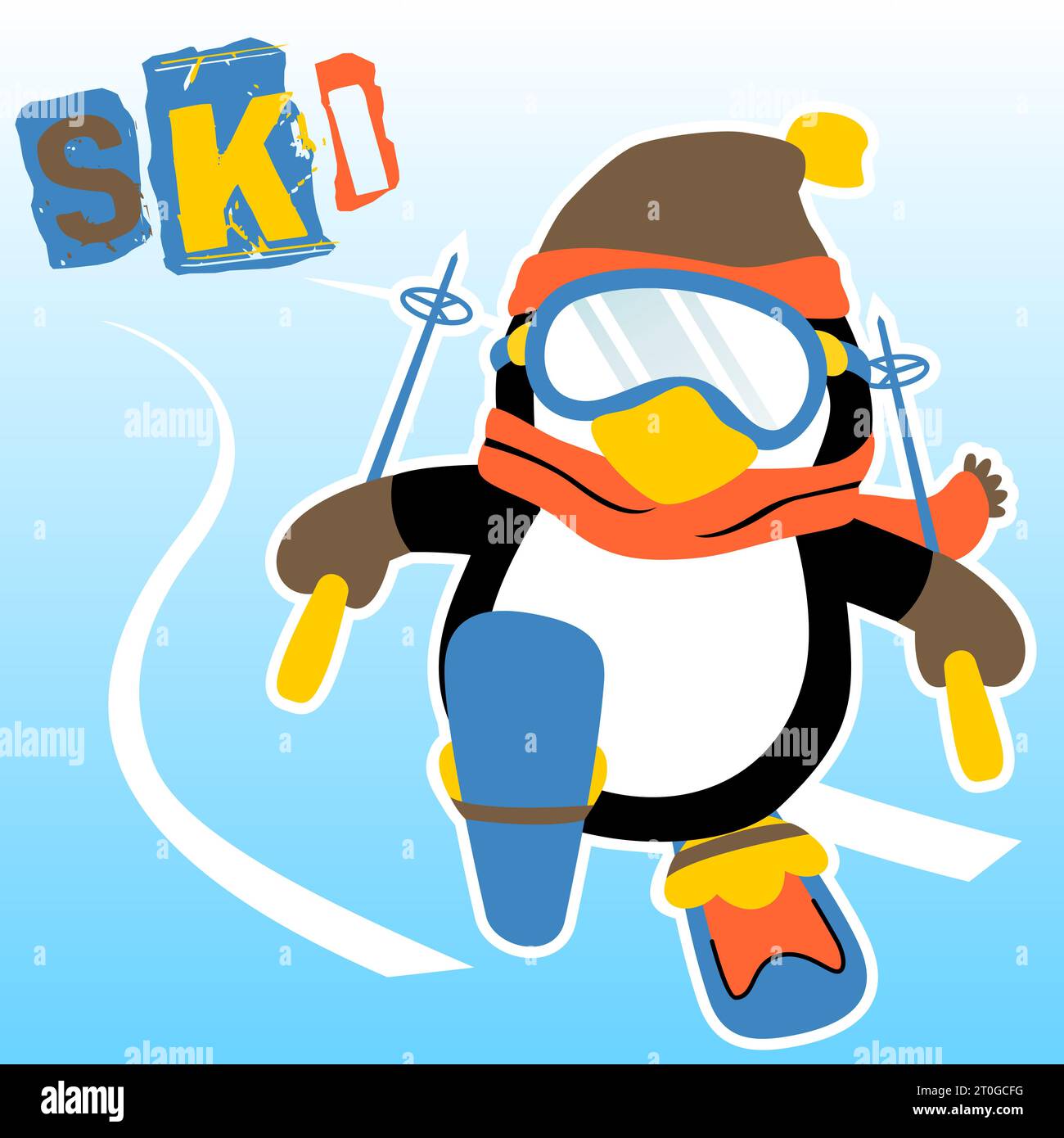 Penguin play skiing, vector cartoon illustration Stock Vector Image ...