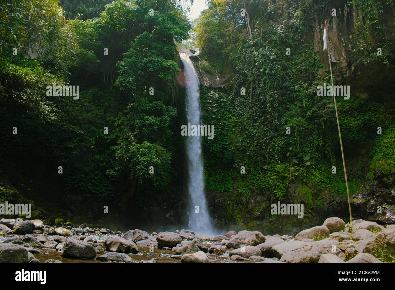 Coban Jahe waterfall in Malang, East Java, angle from below with ...