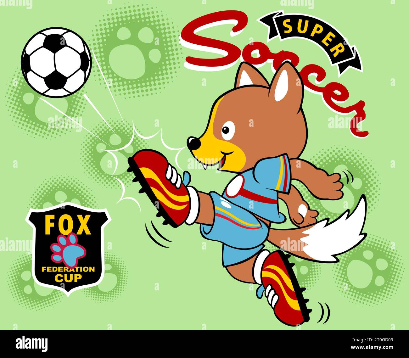 Funny fox in soccer jersey playing soccer with soccer element, vector ...