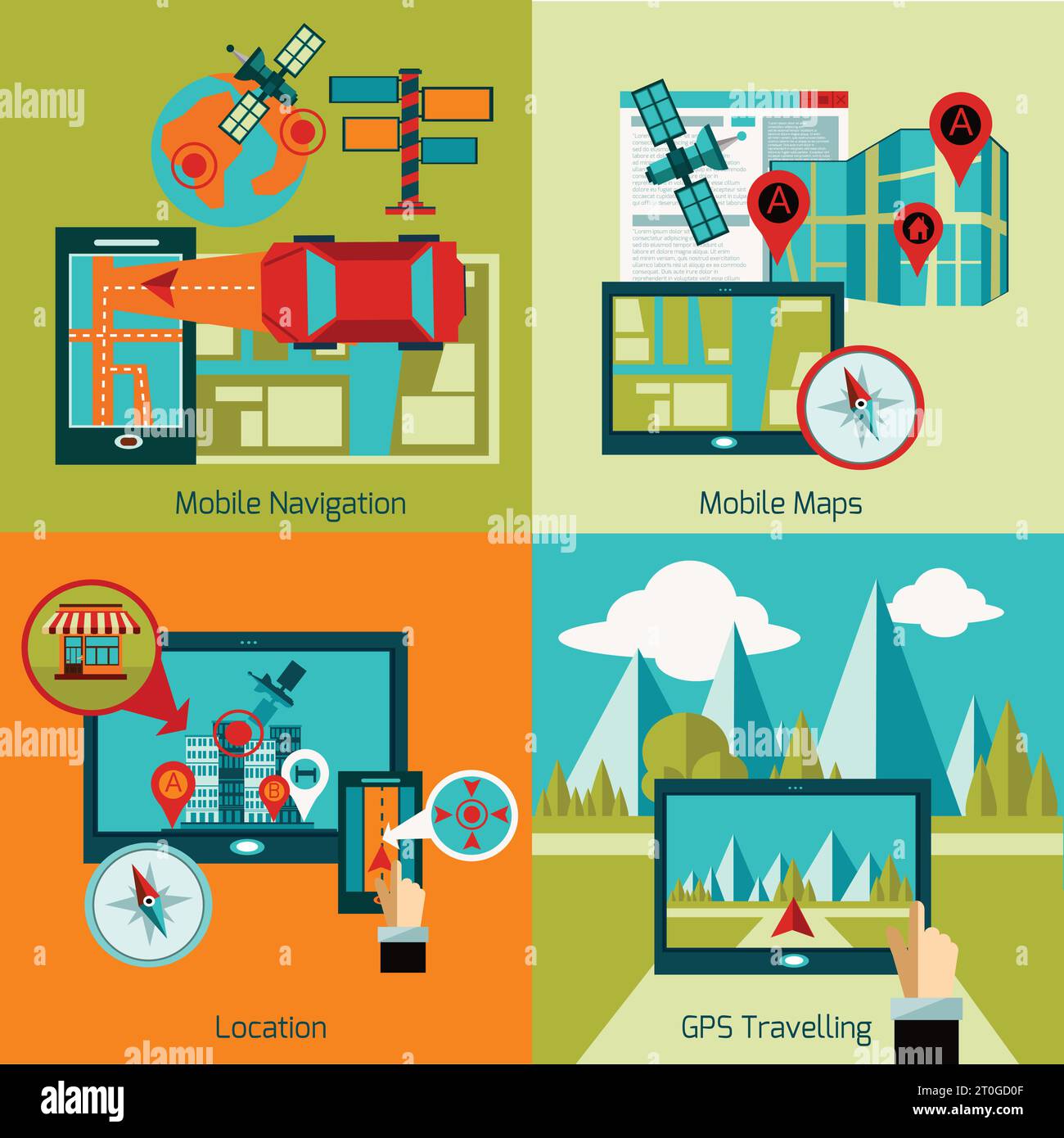 GPS navigation design concept set with mobile maps flat icons isolated ...