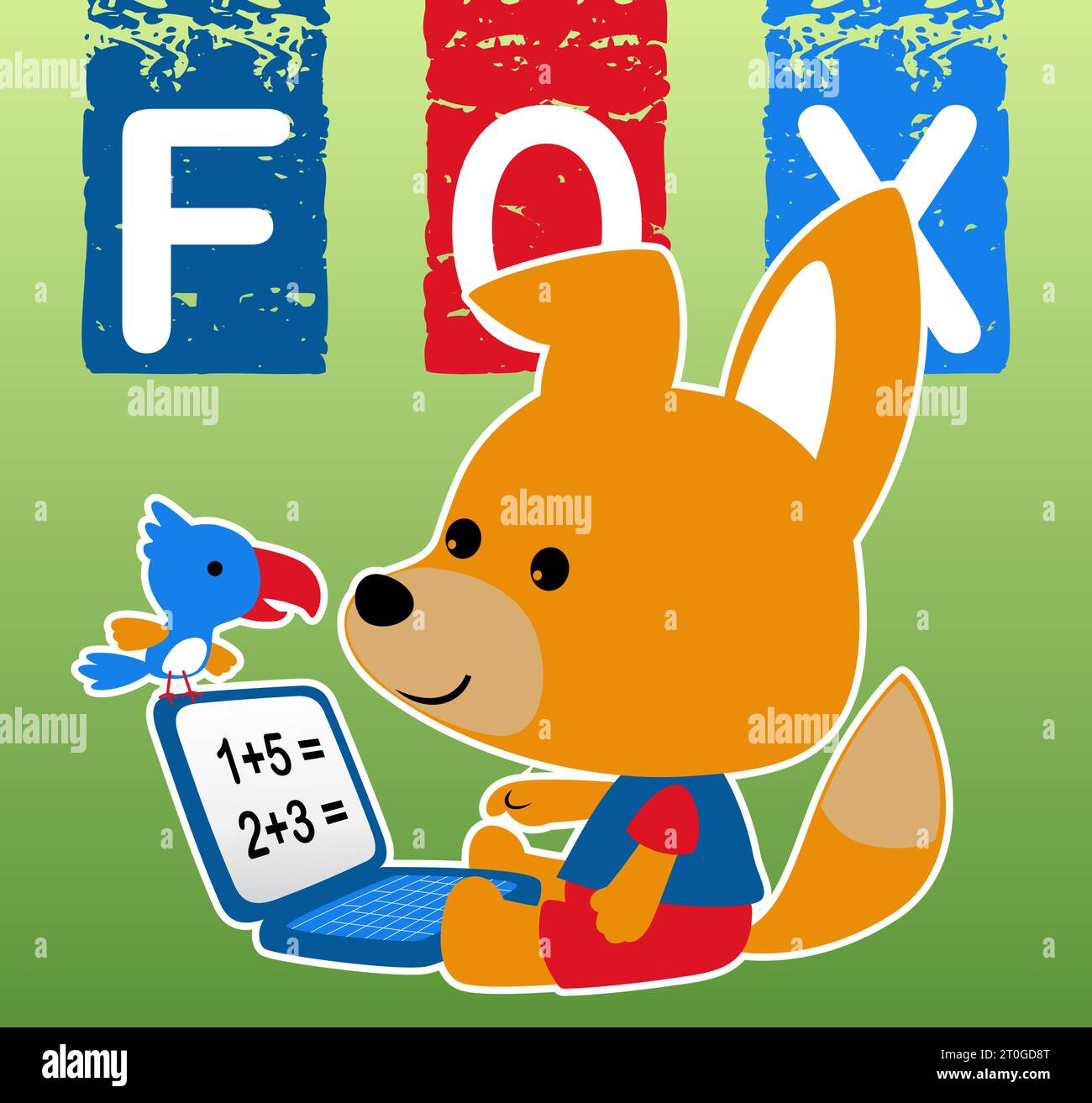 Cute fox and bird with note book, vector cartoon illustration Stock ...