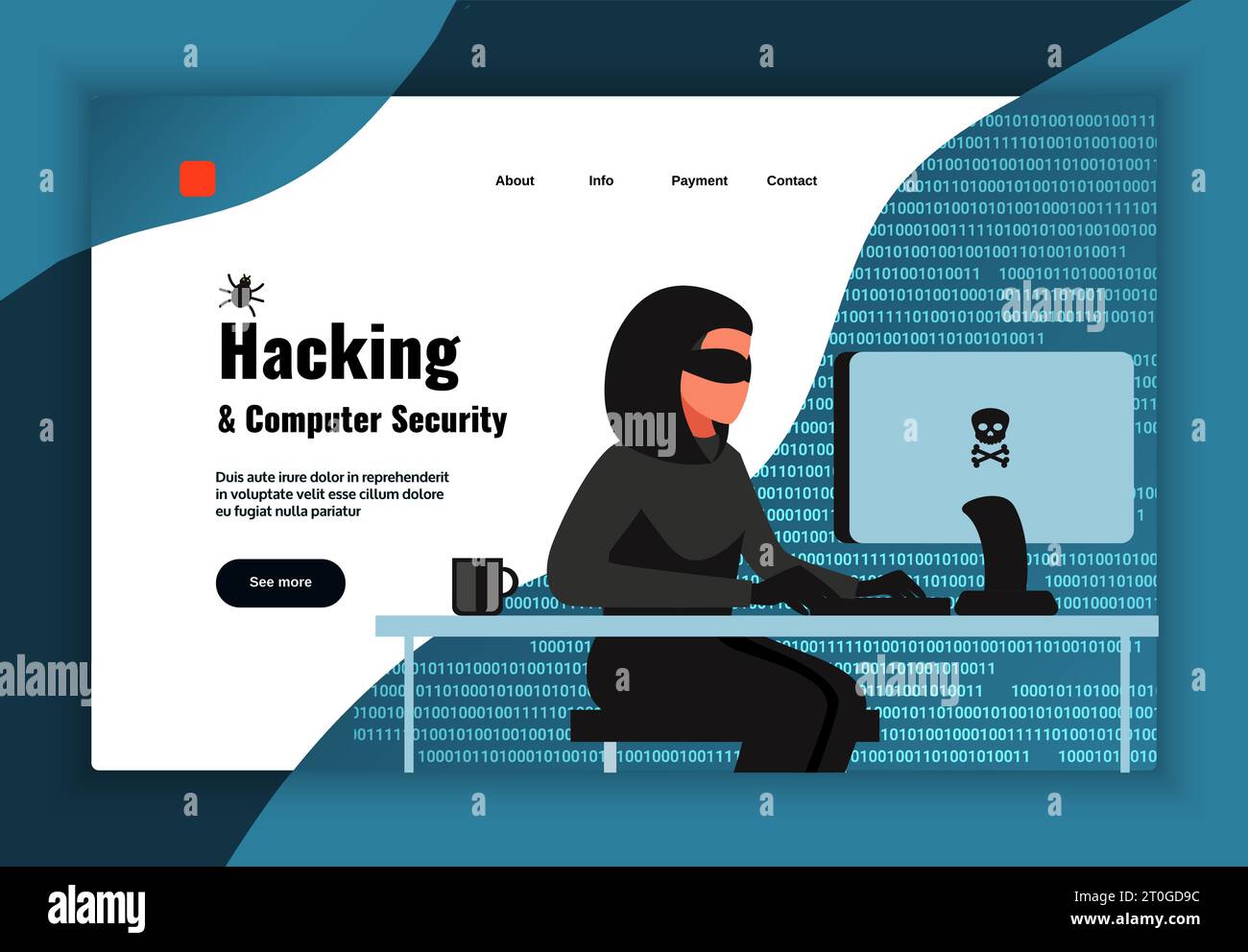 Hacker page design with computer security symbols flat vector ...