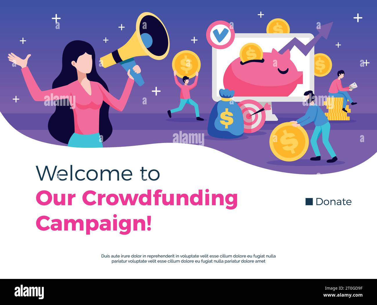 Crowdfunding campaign advertising consulting promotion symbols flat ...