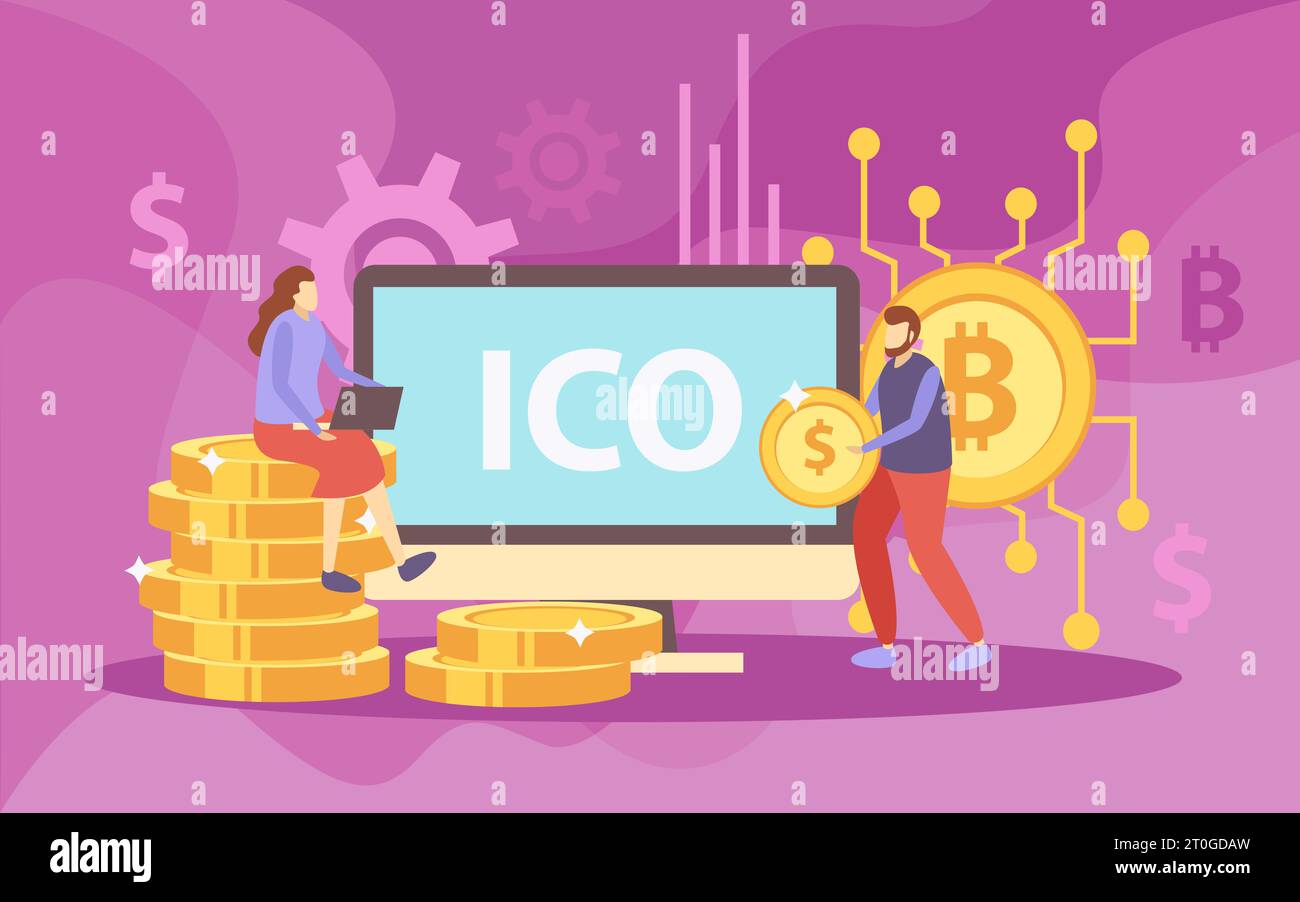 ICO initial coin offering flat composition with crypto currency ...