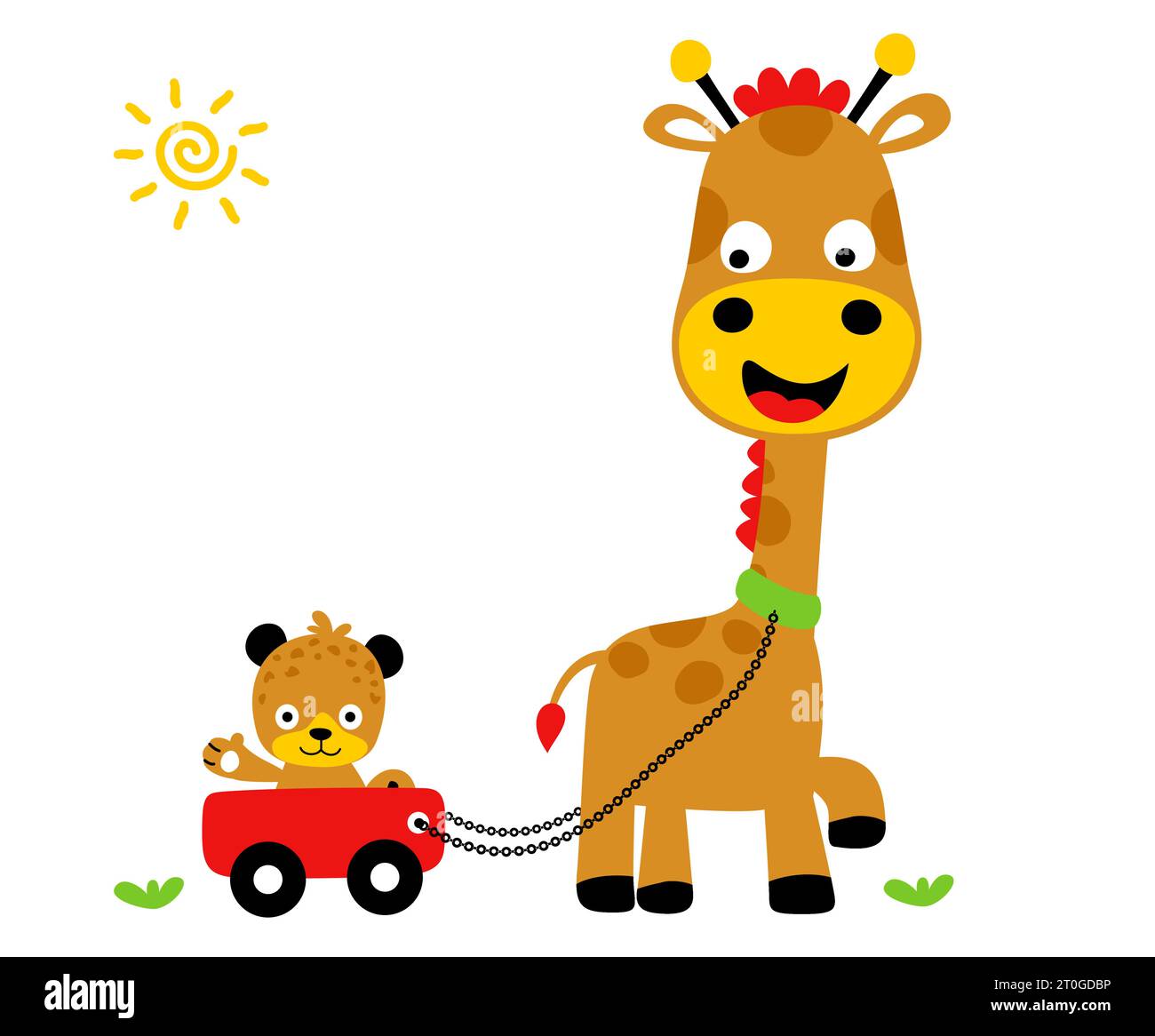 Cute giraffe with leopard on cart, vector cartoon illustration Stock ...
