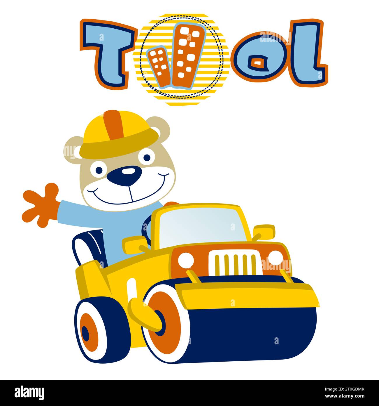 Cute bear driving asphalt paver car, vector cartoon illustration Stock ...