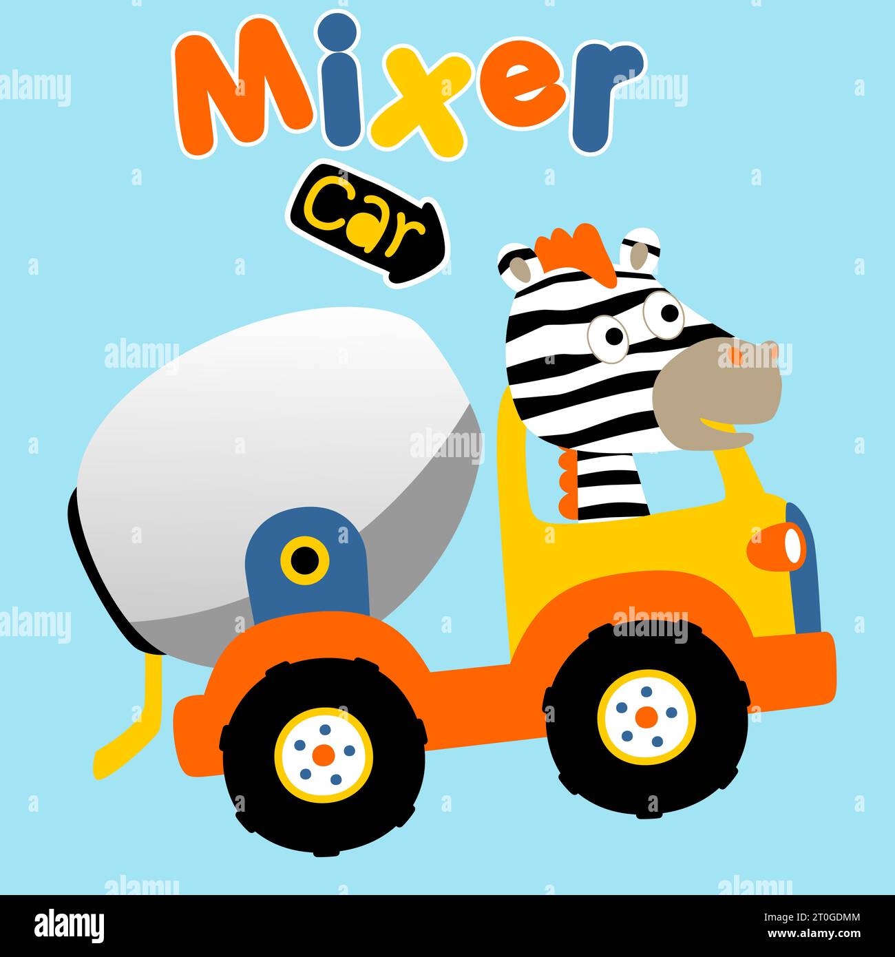 Cute zebra driving mixer truck, vector cartoon illustration Stock ...