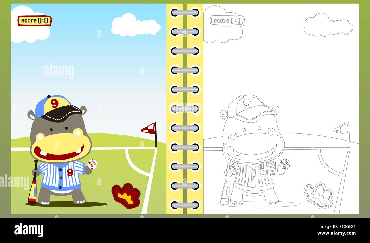 Cute hippo in baseball player costume, vector cartoon illustration ...
