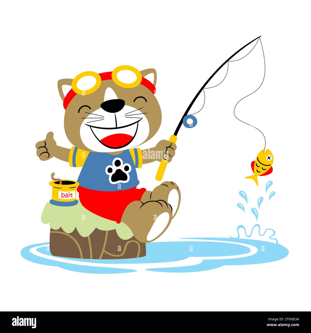 fishing time with funny cat, vector cartoon illustration Stock Vector ...