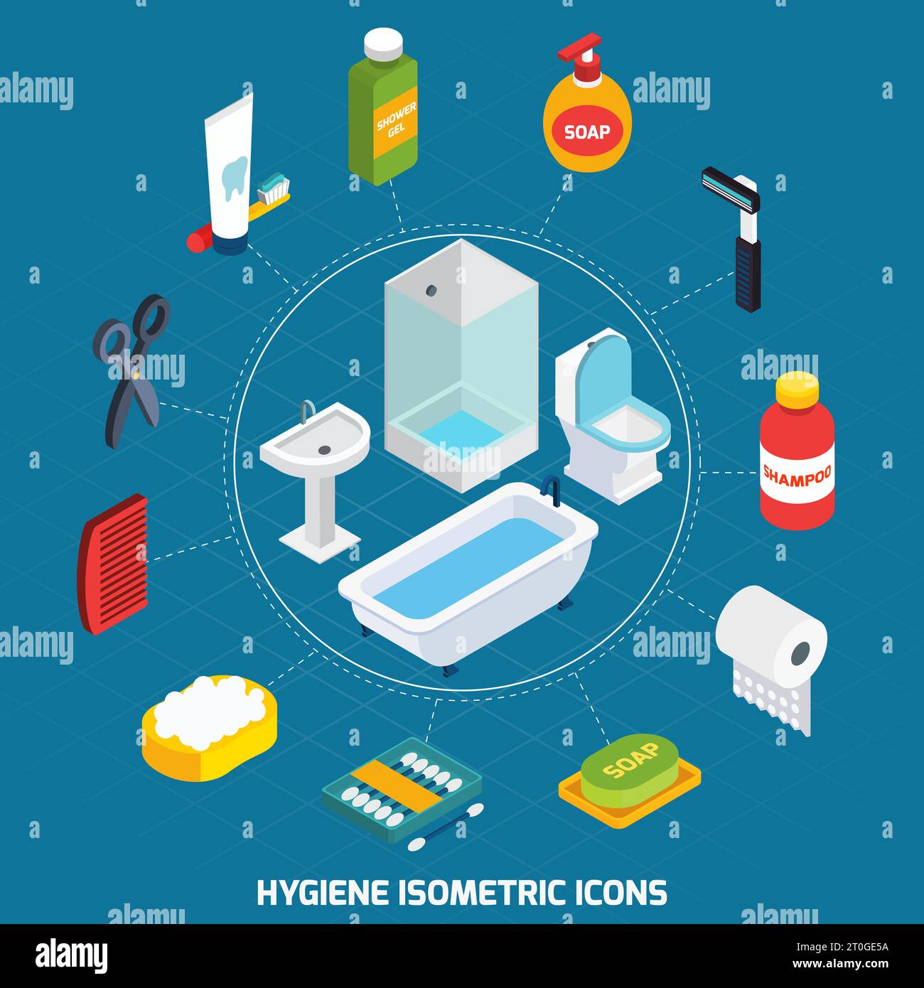 Hygiene isometric icons set with bathroom equipment and toiletries ...