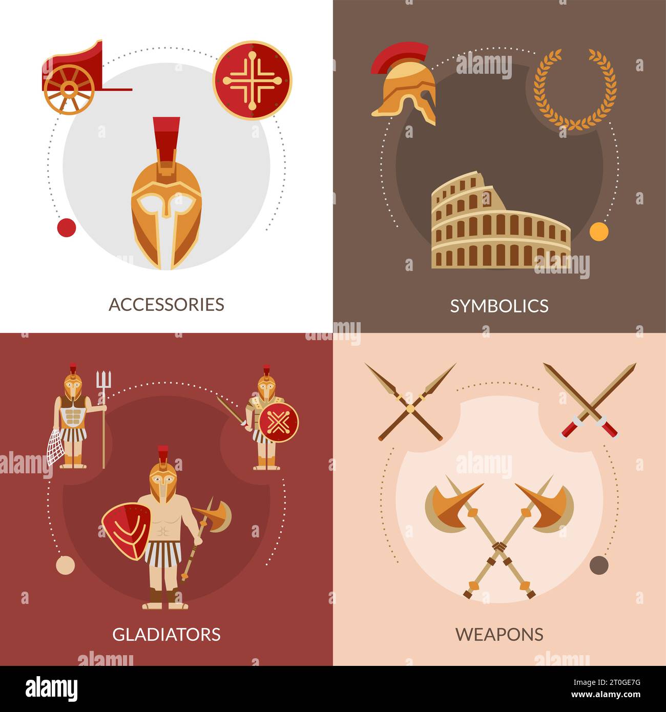 Gladiator design concept set with weapons and symbolics flat icons ...