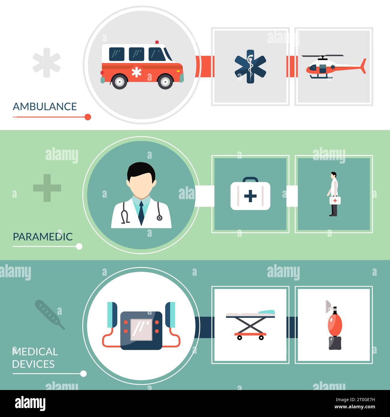Emergency paramedic horizontal banners set with first aid symbols flat ...