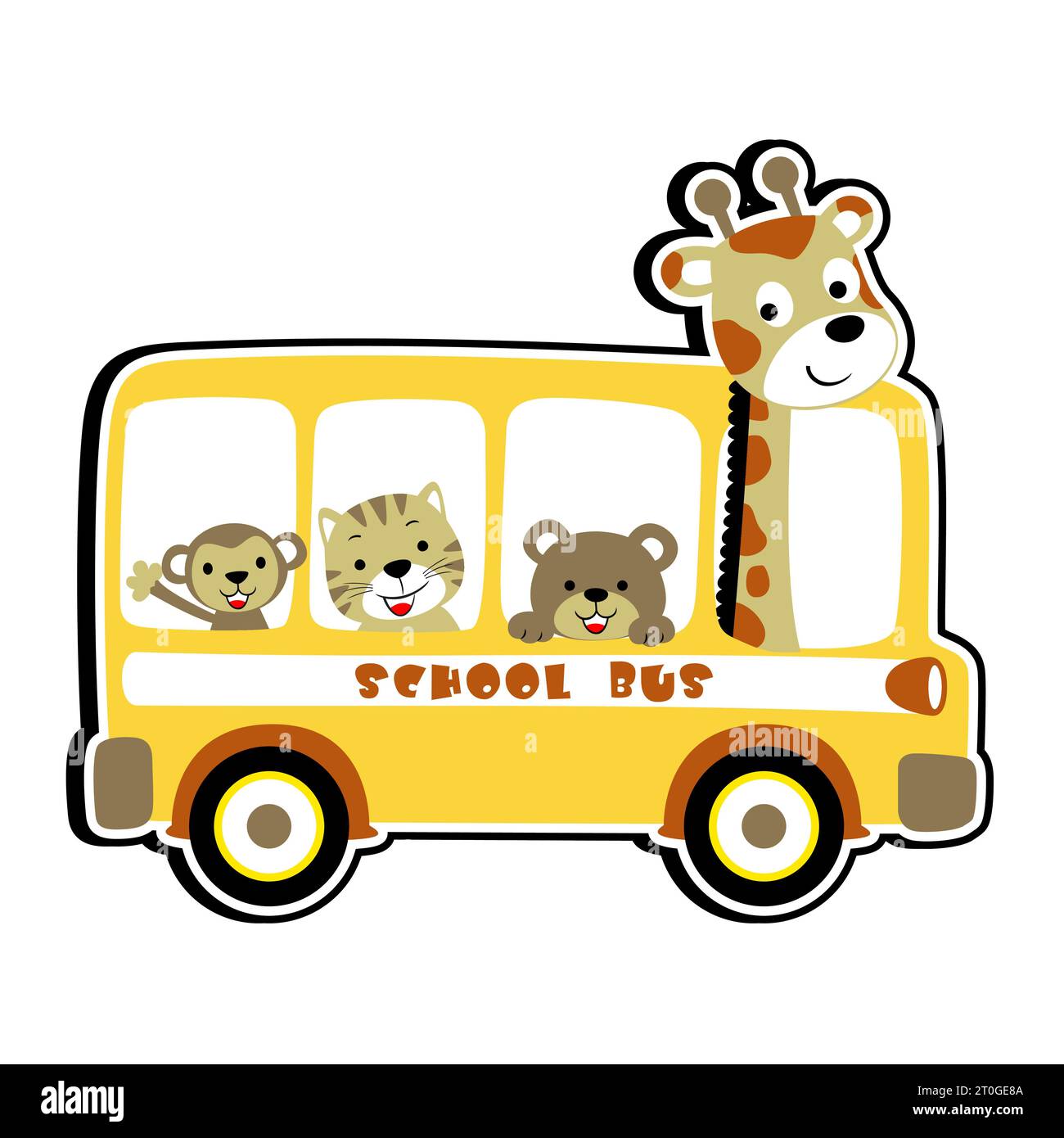 school bus with cute animals, vector cartoon illustration Stock Vector ...