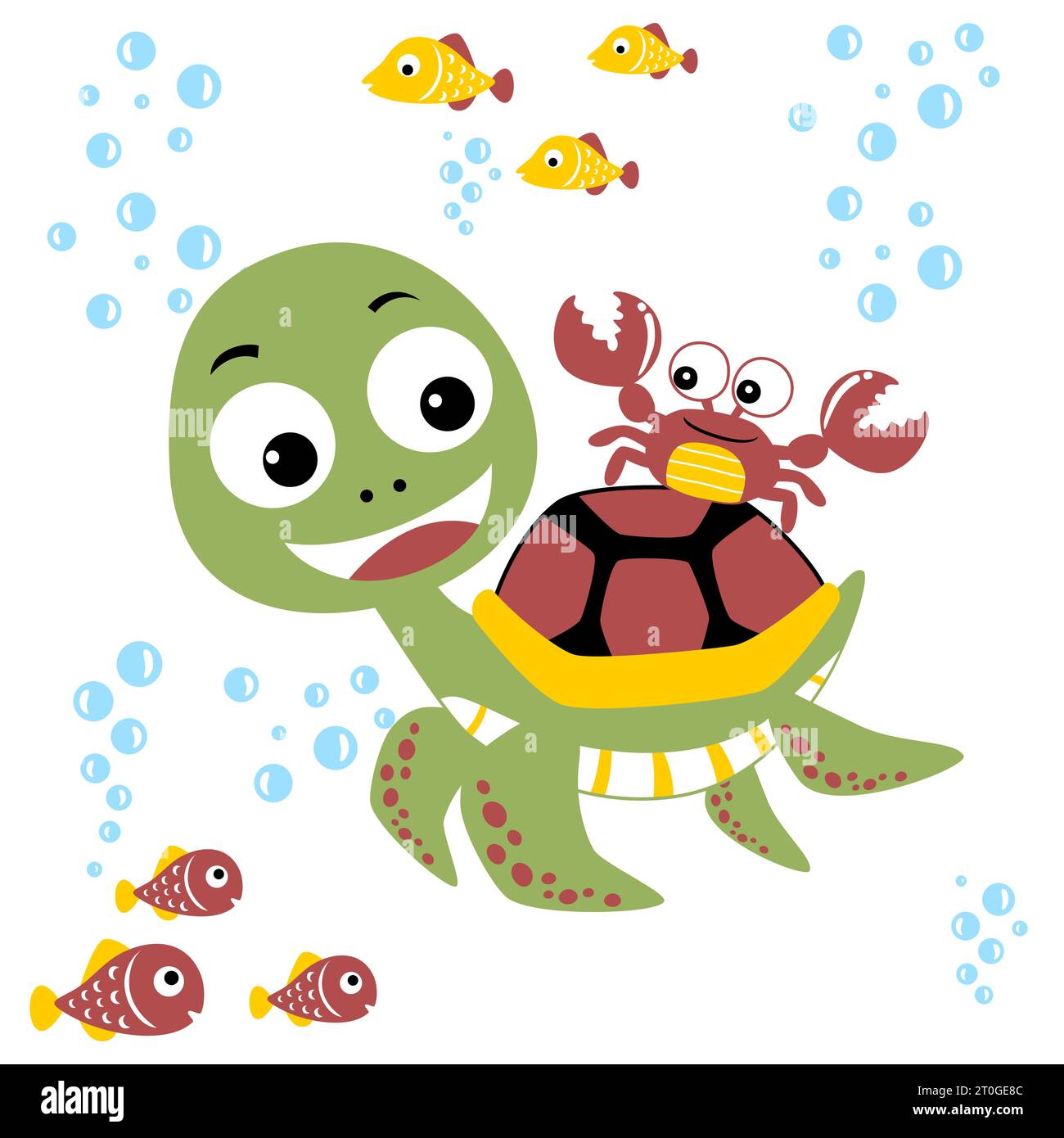 Funny marine animals cartoon, little crab ride on turtle Stock Vector ...