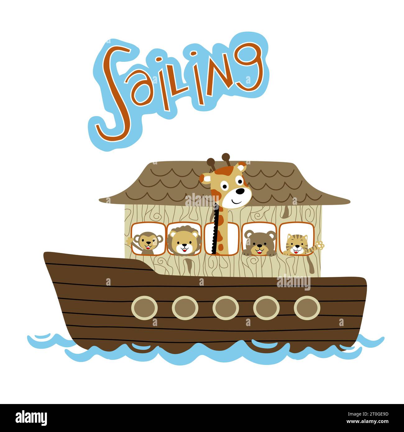 Group of animals on wooden ark, vector cartoon illustration Stock ...