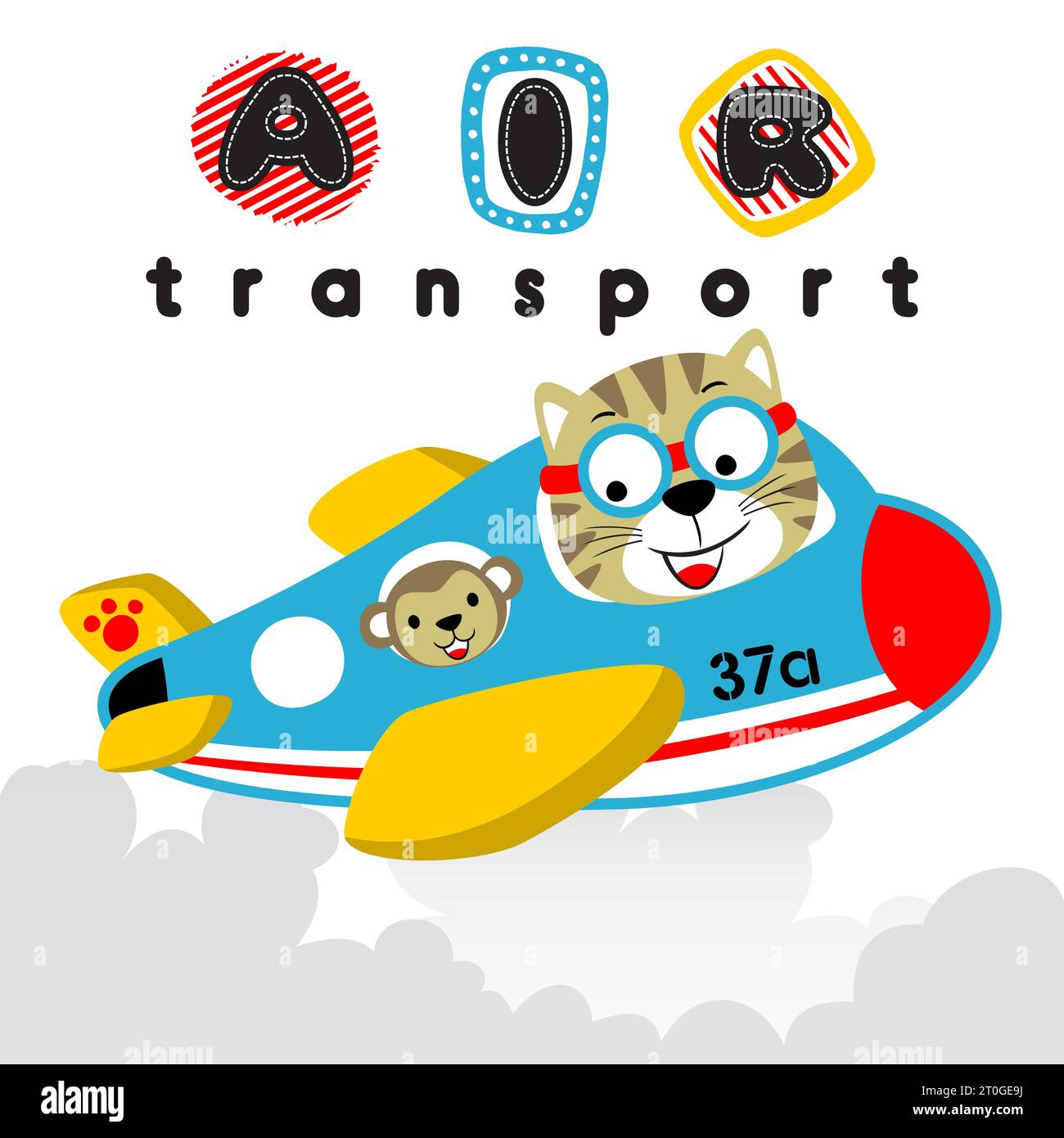 Vector cartoon of funny cat with monkey on airplane Stock Vector Image ...