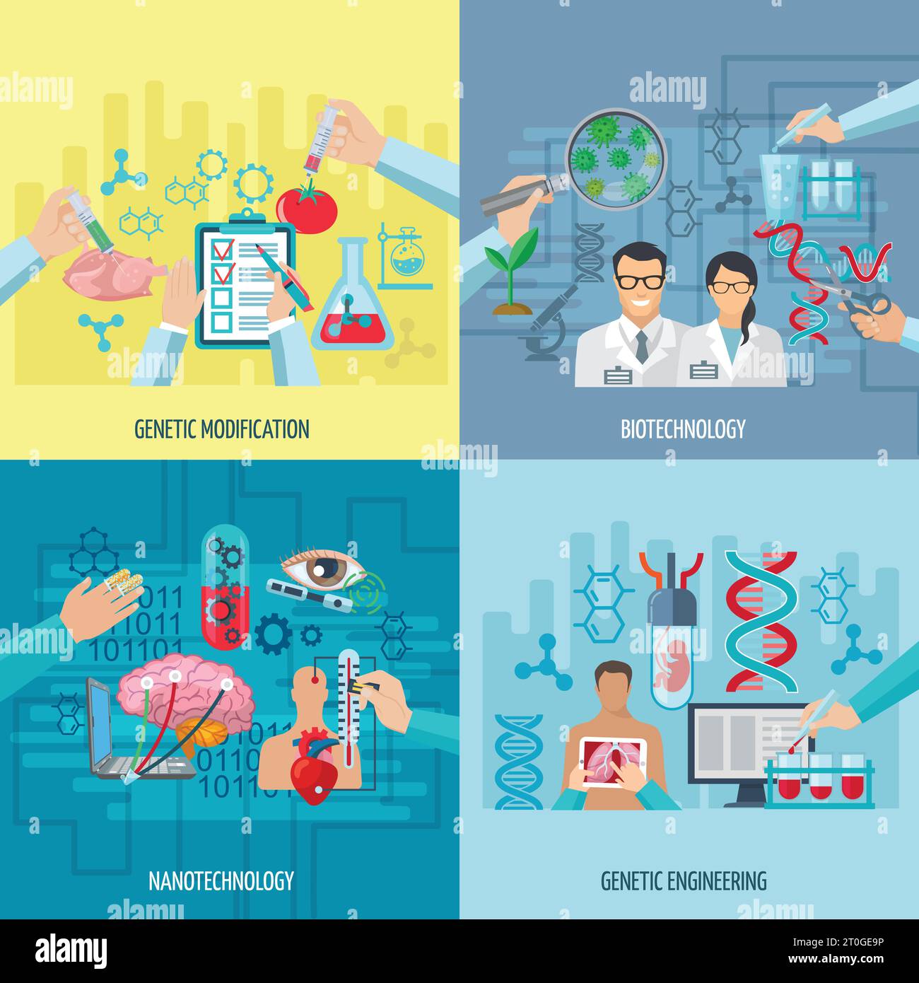 Biotechnology icons concept composition of genetic engineering ...