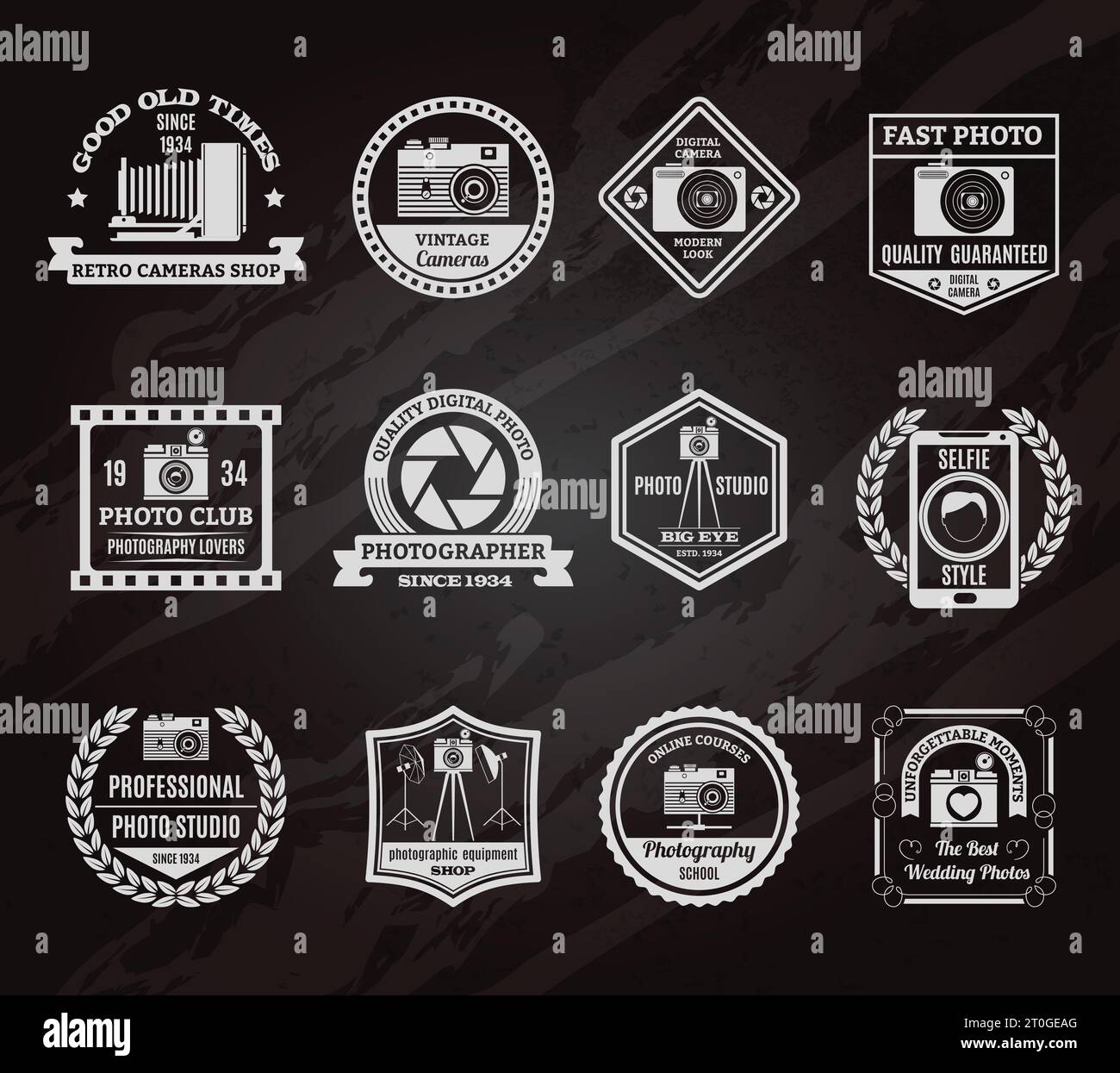 Photo industry chalkboard emblems set with old and modern digital ...