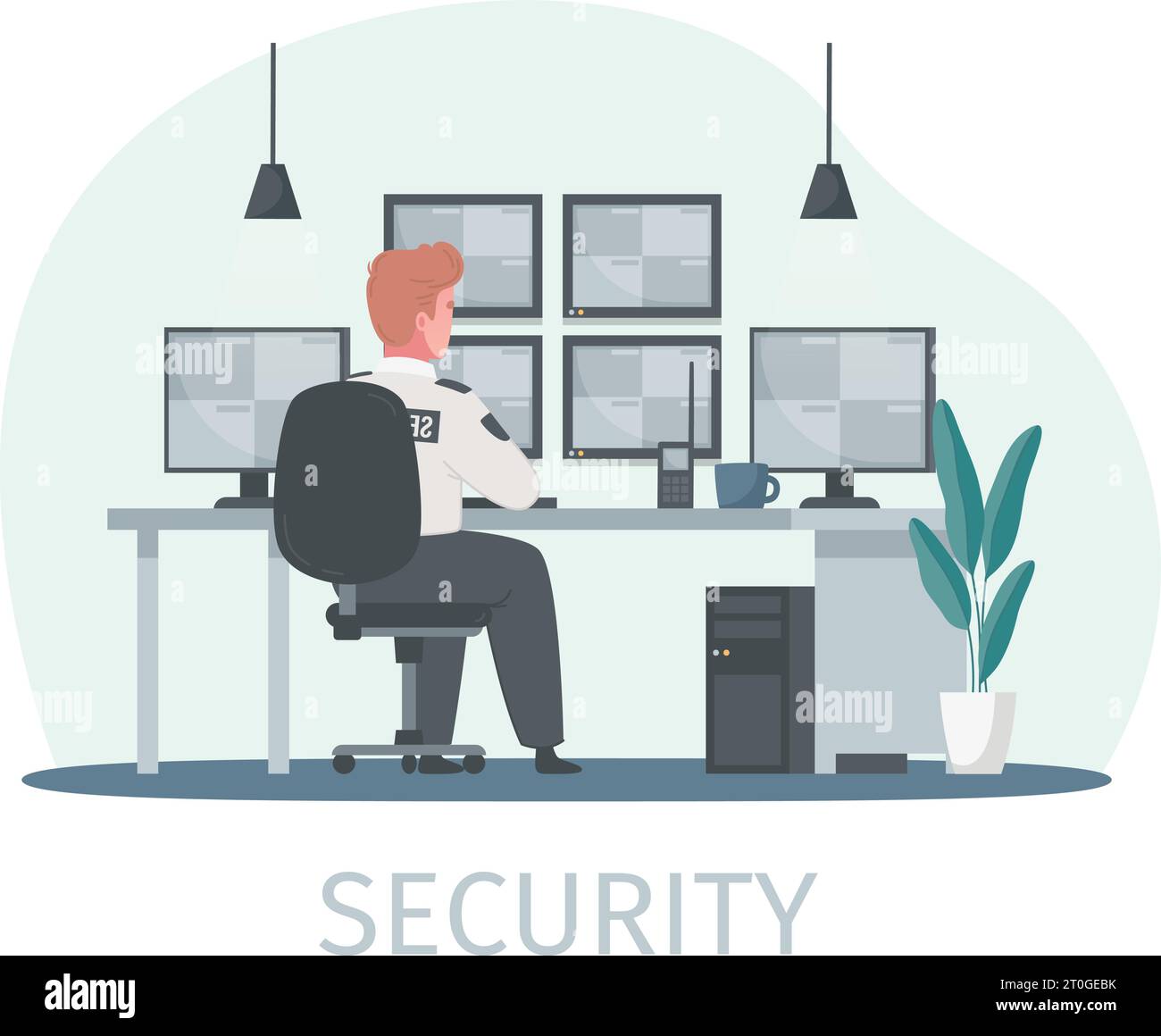 Security guard agency service cartoon composition with text and human ...