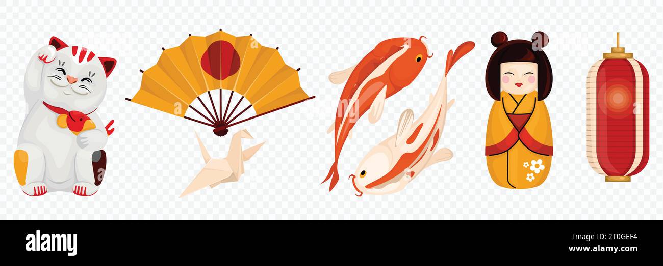 japanese fortune symbols transparent set of koi fish origami crane ...