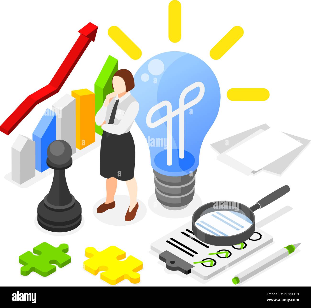 Soft skills creativity planning isometric composition with colored 3d ...