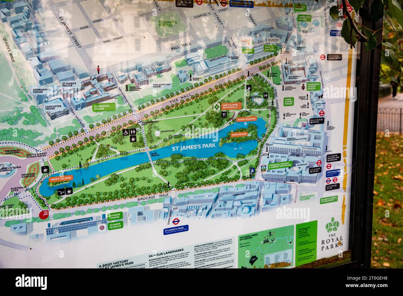 St James Park London and information board and map of the Royal Park ... St James Park London and information board and map of the Royal Park ...