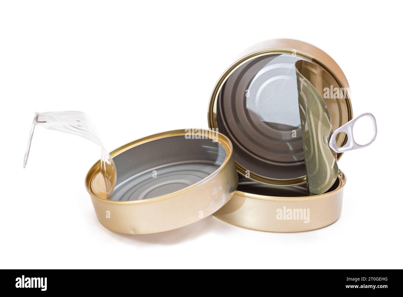 Three Opened Empty Tin Cans Isolated on White Background. Clean Used ...