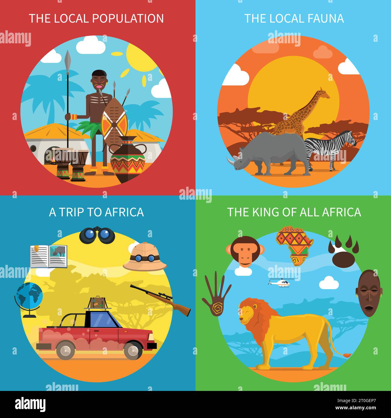 Safari design concept set with african fauna flat icons isolated vector ...