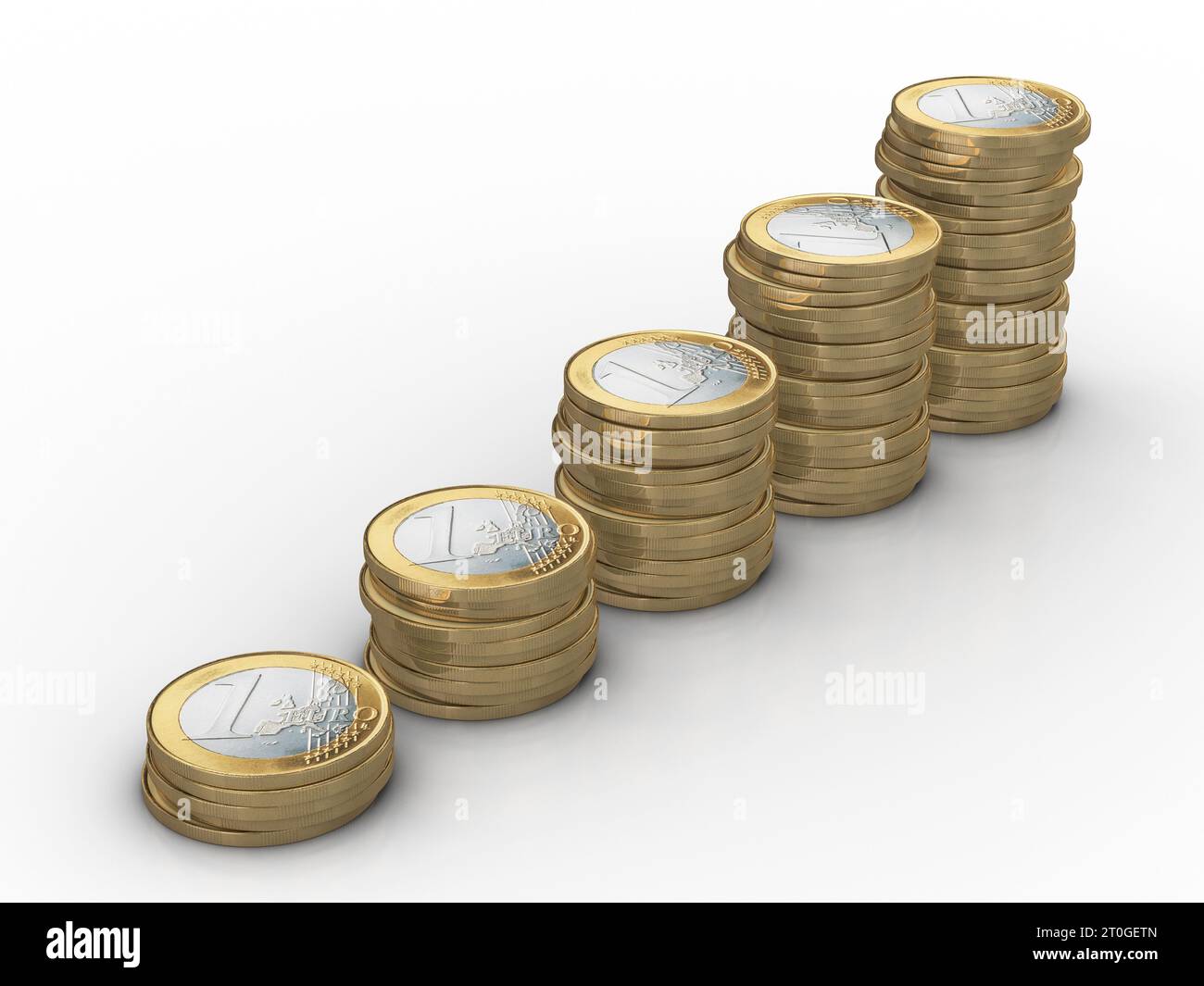 One euro coins stack on a white background. 3d illustration Stock Photo ...