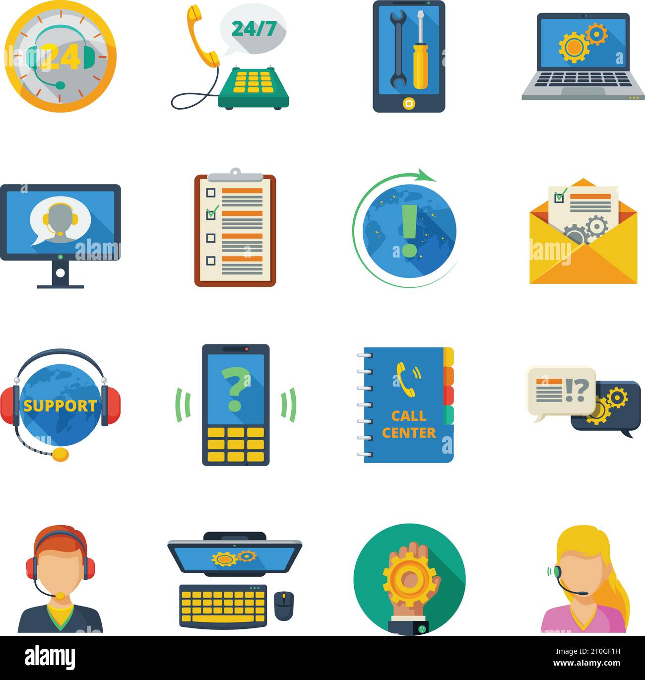 Support and customer service icons flat set isolated vector ...