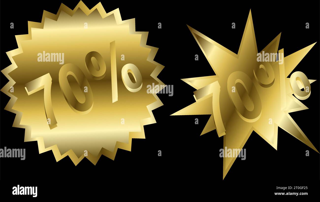 70 golden luxury percent number sticker pack collection in vector ...