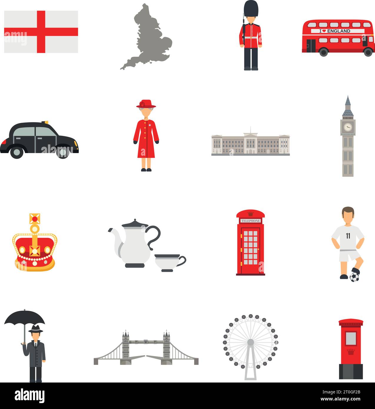 English culture symbols national sport landmarks and traditions flat ...
