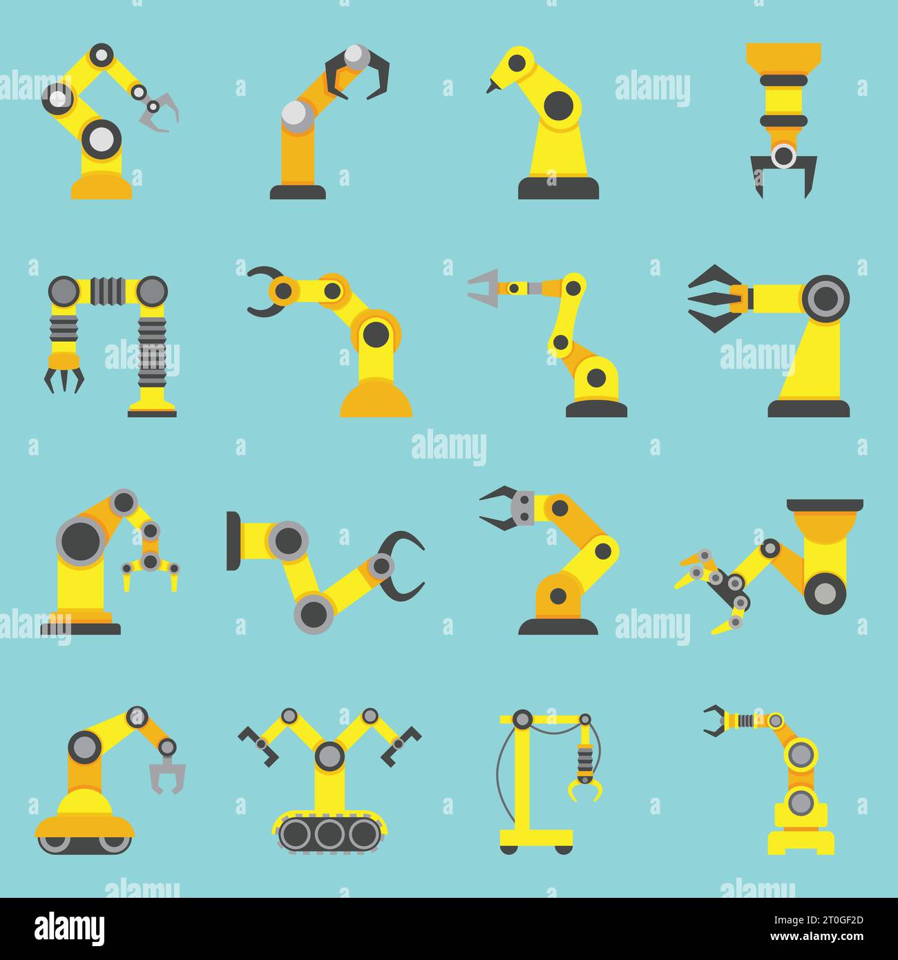 Remotely controlled robotic arms samples in automation industry yellow ...