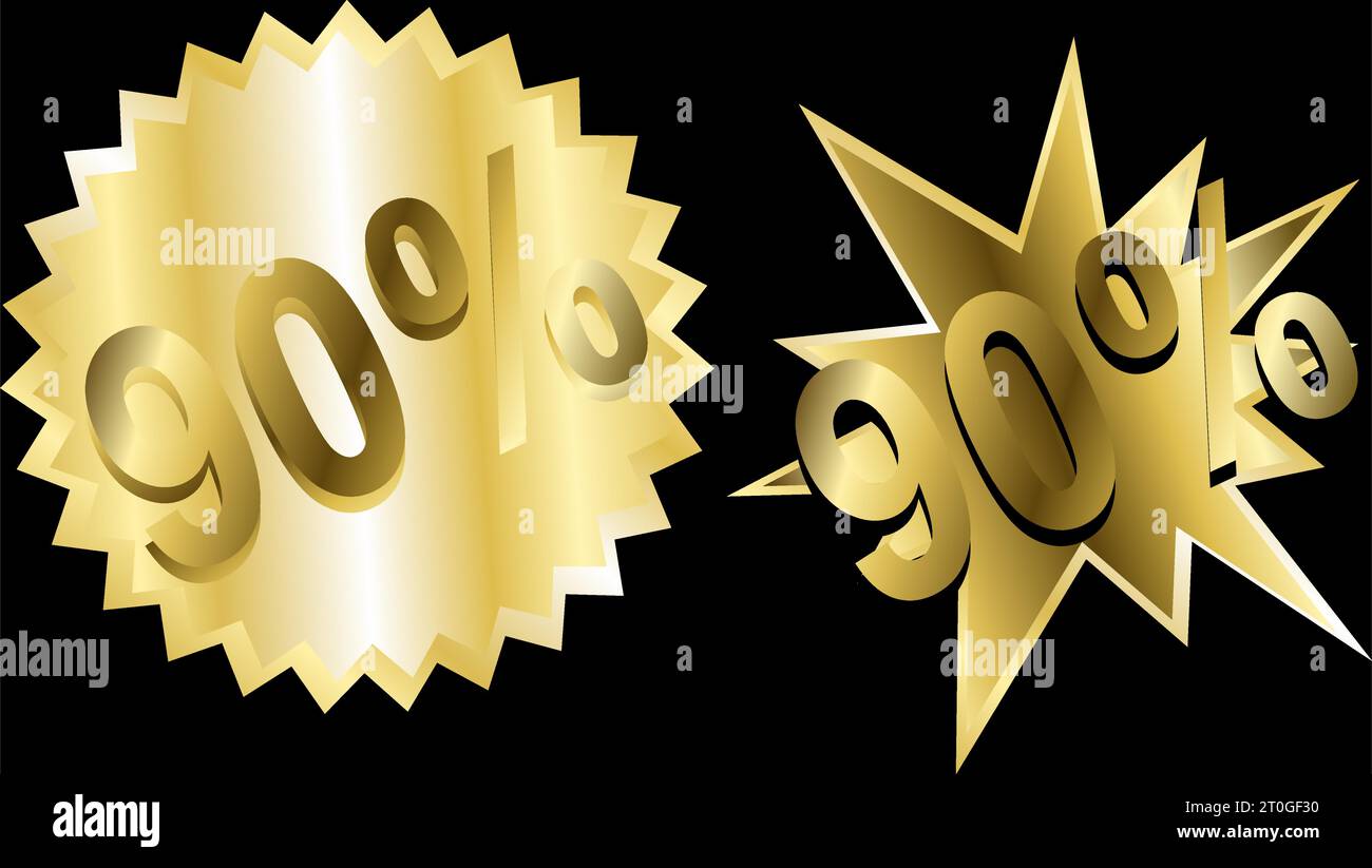 90 golden luxury percent number sticker pack collection in vector ...